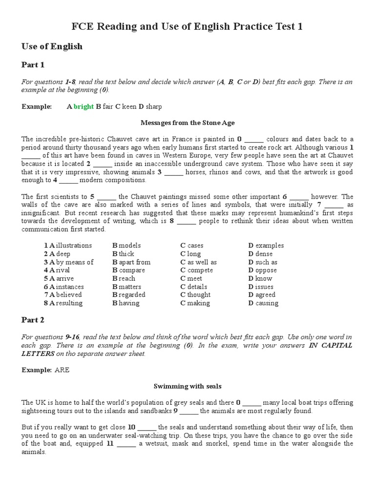 FCE Reading and Use of English Test 1 | PDF | Snorkeling | Pinniped