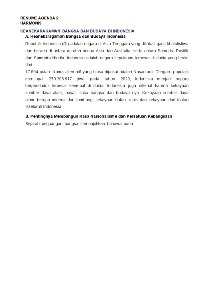 Resume Agenda 2 Harmonis Keanekaragaman Bangsa Dan Budaya Indonesia | PDF