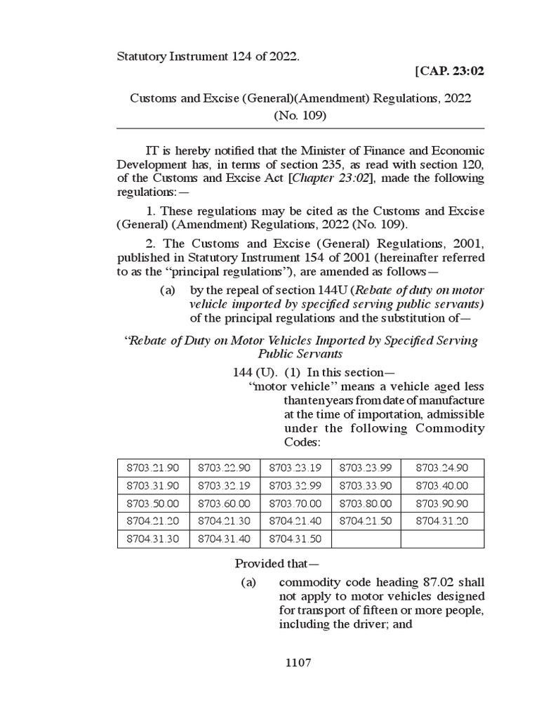 Customs and Excise Amendment 2022 Regulations | PDF | Civil Service ...