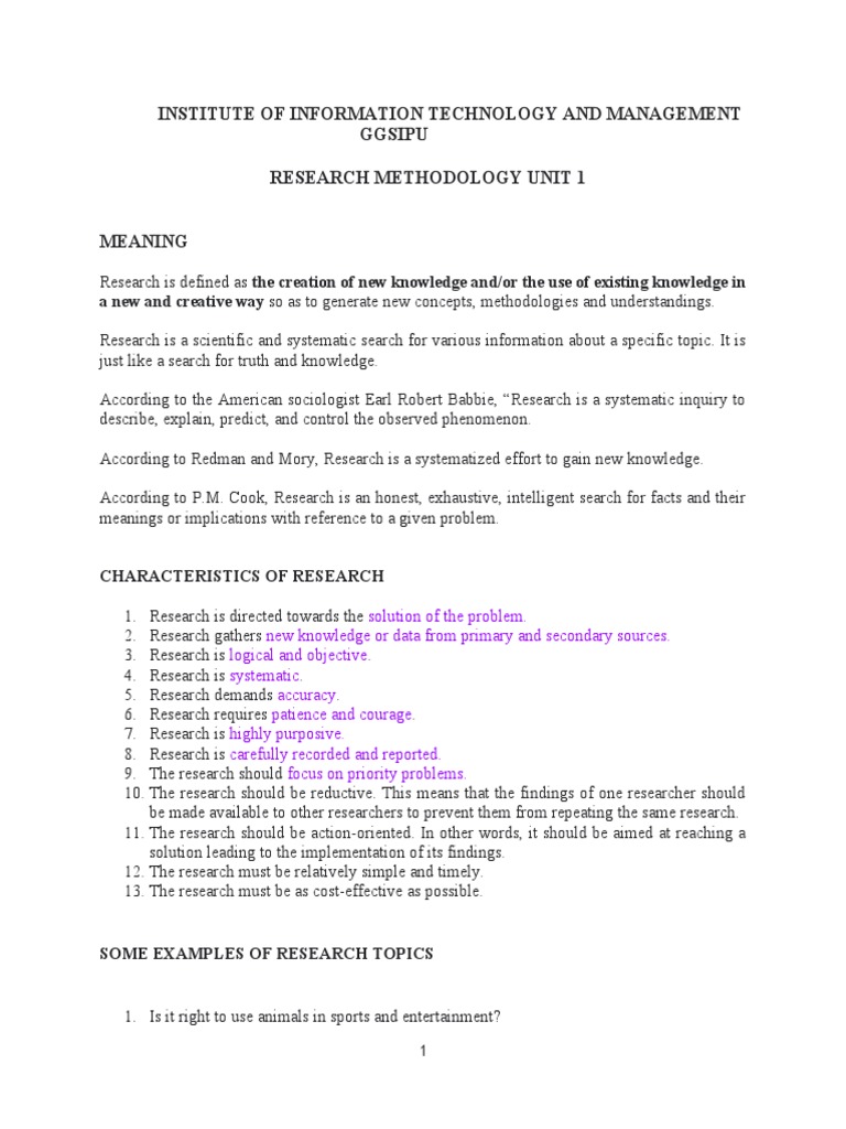Research Methodology Notes - Unit 1 | PDF | Hypothesis | Scientific Method