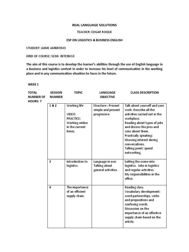 Esp Logistics Week 1 | PDF | English Language | Logistics