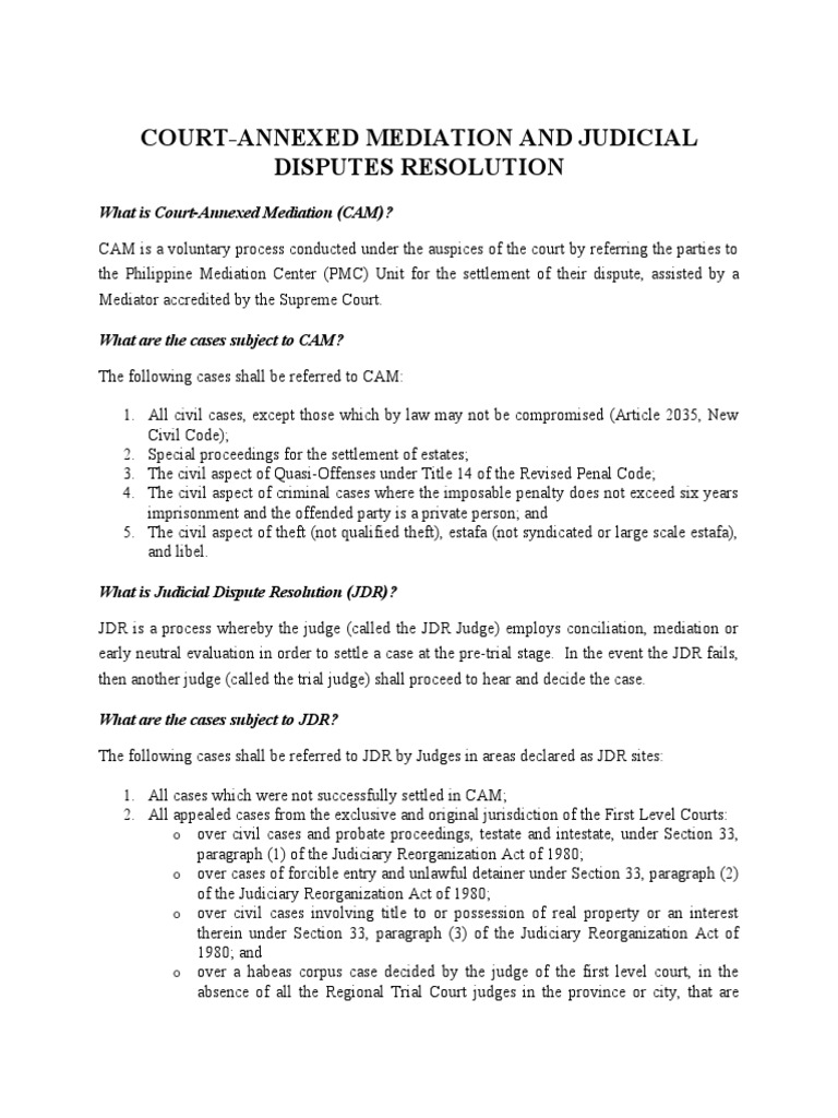 CAM and JDR | PDF | Mediation | Lawsuit