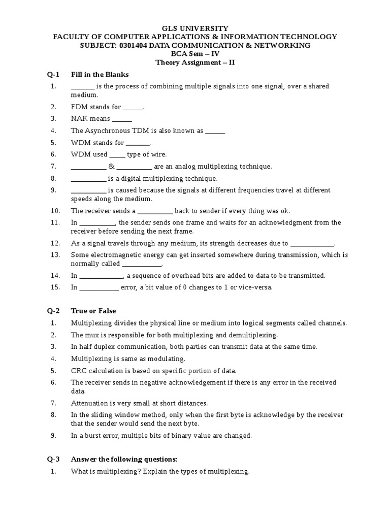 DCN Unit 2 Theory Assignment | PDF | Multiplexing | Information And Communications Technology