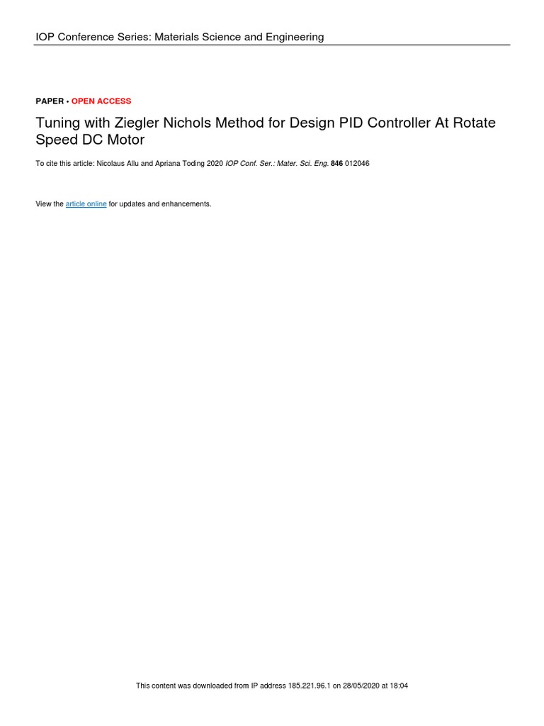 Tuning With Ziegler Nichols Method For Design PID | PDF | Control Theory | Electric Motor