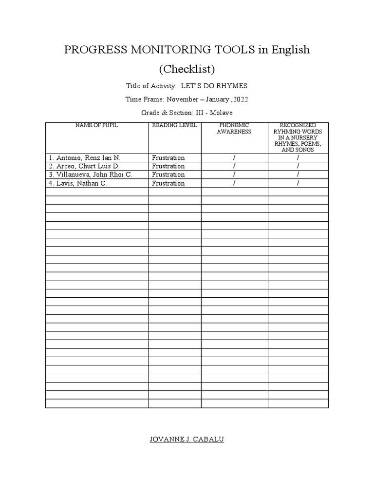 PROGRESS-MONITORING-TOOLS | PDF | Rhyme | Cognition