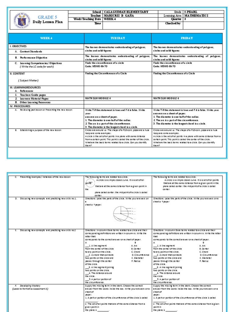 DLP Math q3w4 | PDF | Circle | Learning