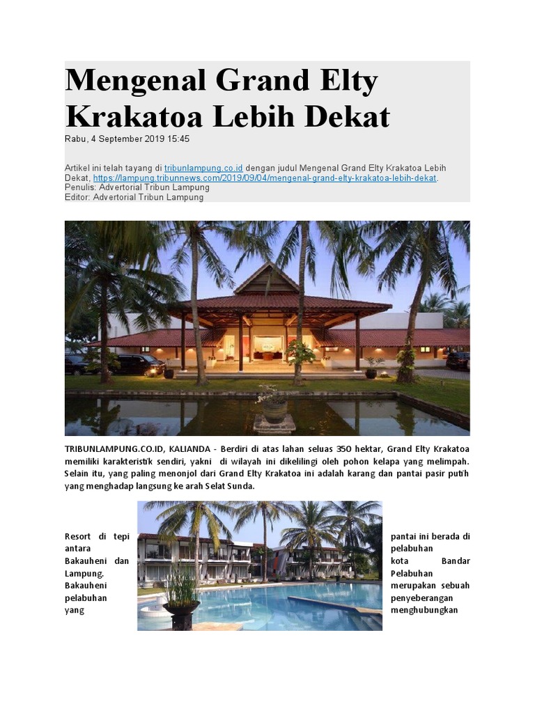 Grand Elty Krakatoa: Resort Pantai Lampung | PDF