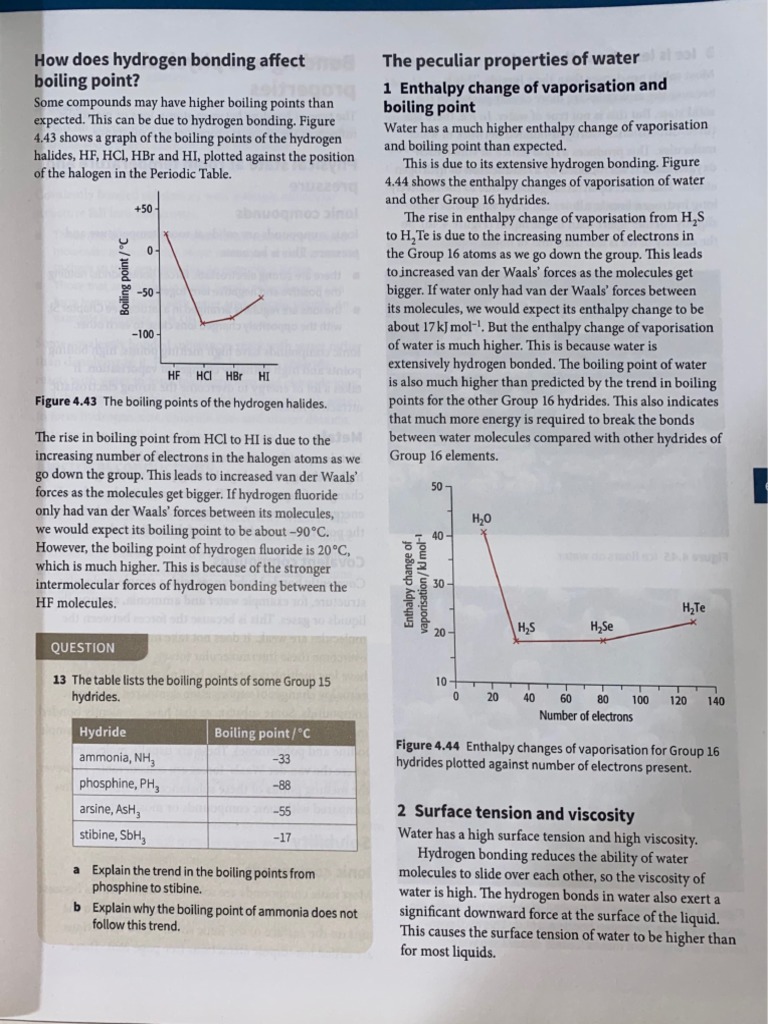 How hydrogen bonding affects the boiling point and properties of water ...