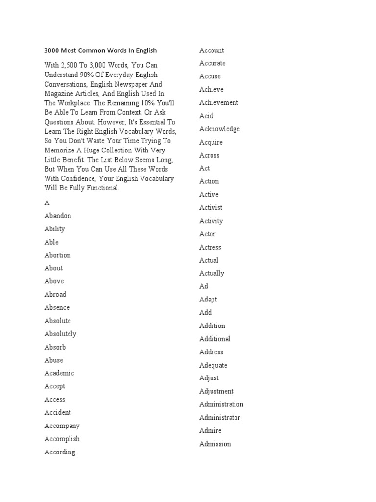 Top 3000 Common English Words List | PDF | English Language | Economics