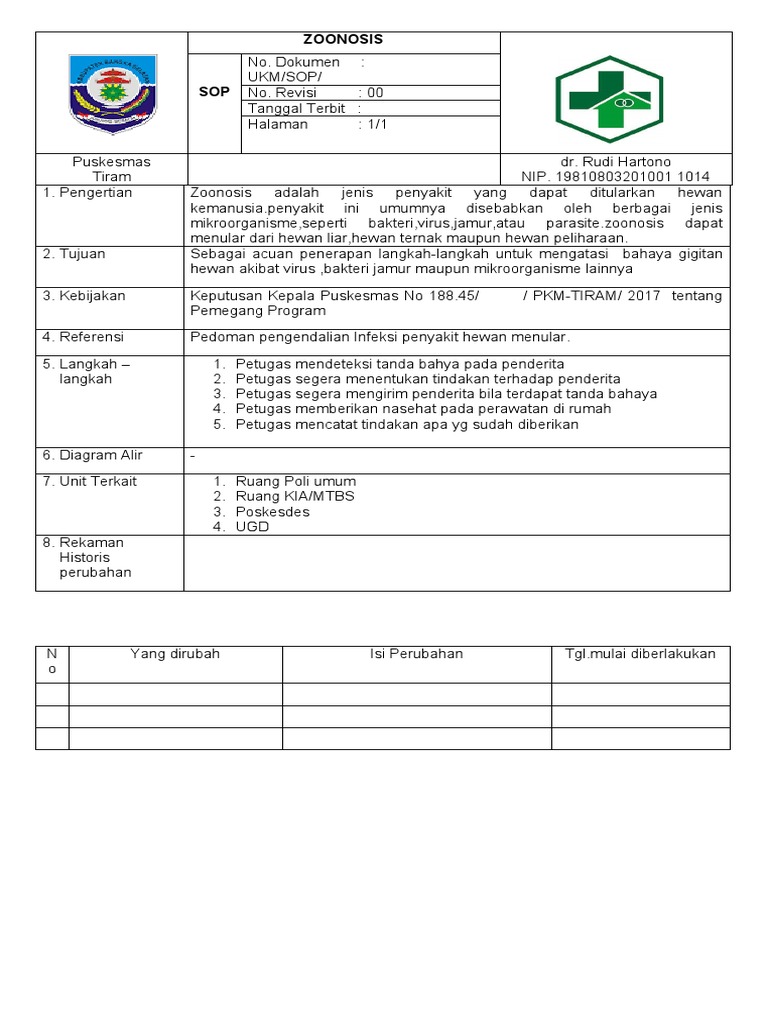 SOP ZOONOSIS 2017 SD 2022 | PDF