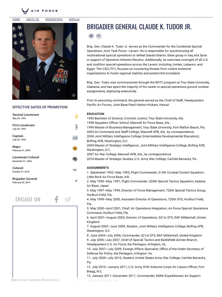 Brigadier General Claude K. Tudor Jr. Bio | PDF | United States Air ...
