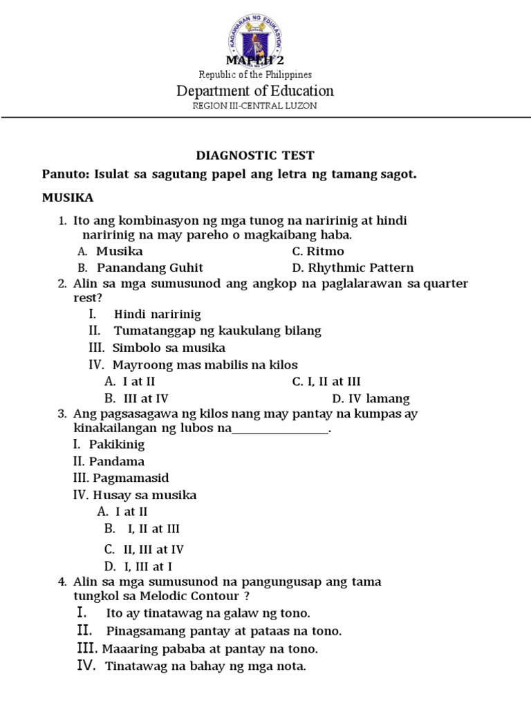 Grade 2 MAPEH Assessment Tool FINAL | PDF