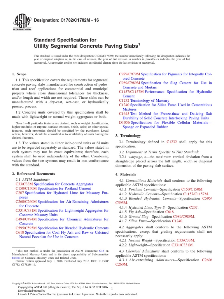 ASTM C1782 PavingSlabs | PDF | Concrete | Cement