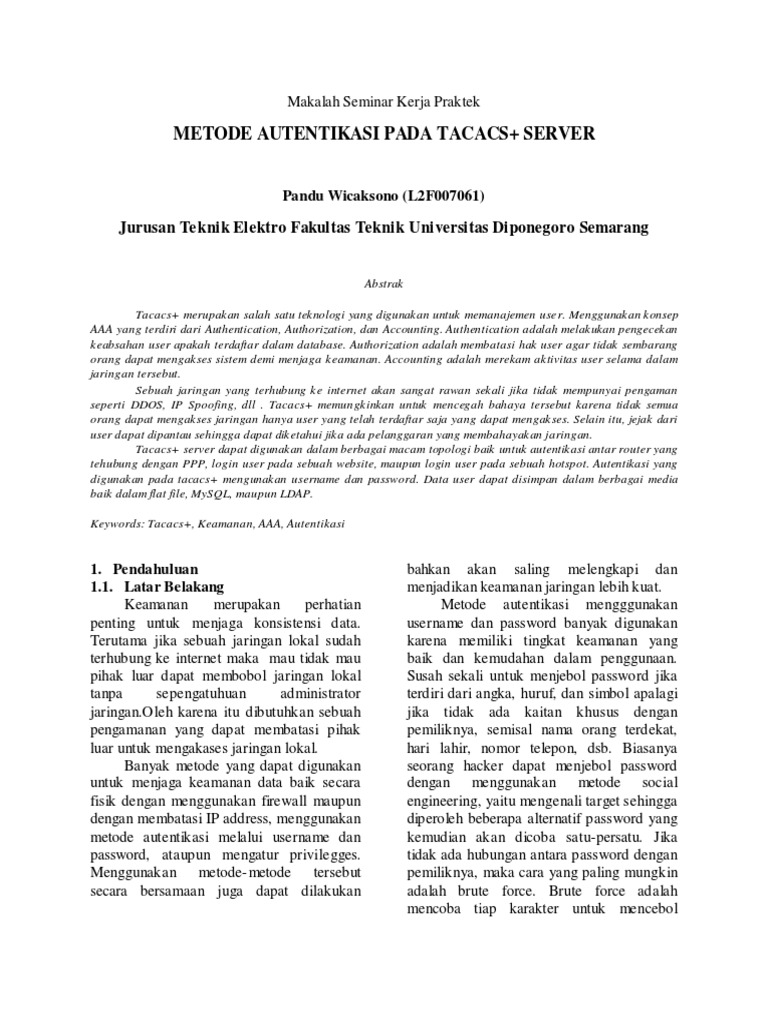 Adoc - Pub - Metode Autentikasi Pada Tacacs Server | PDF