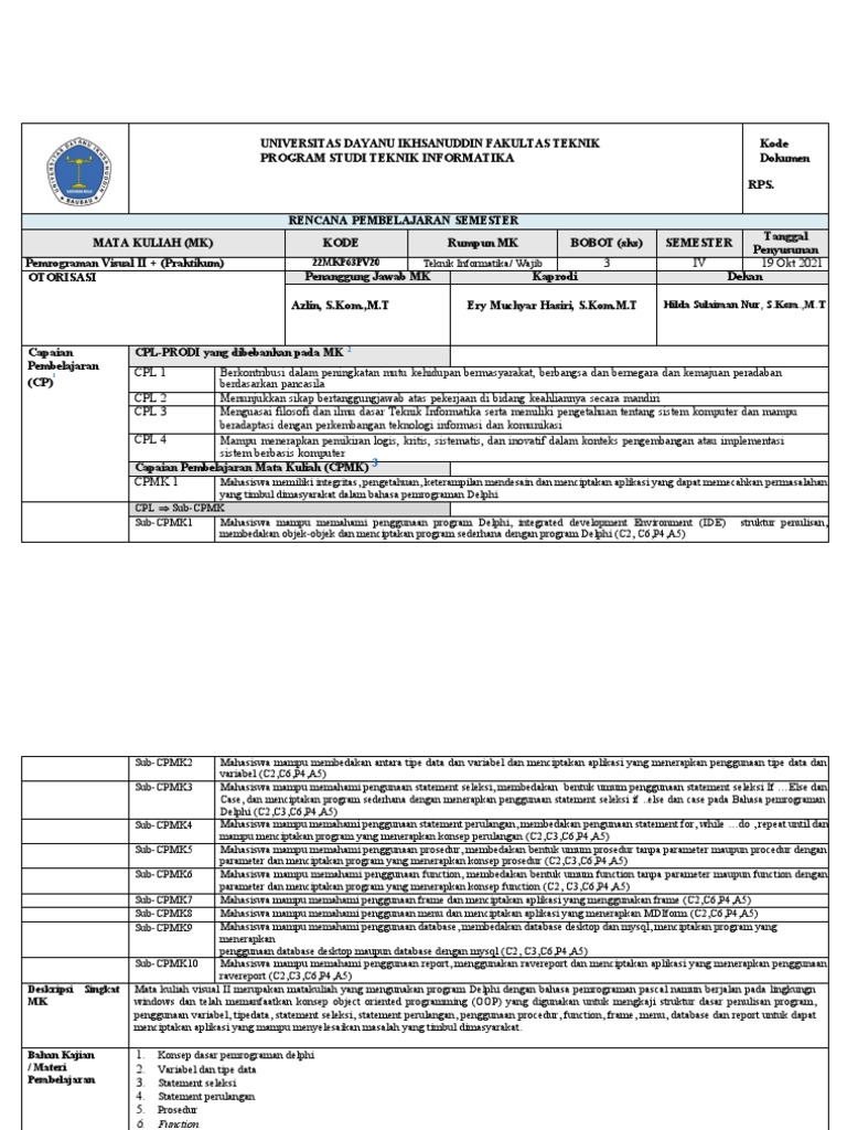 RPS Pemrograman Visual II Delphi | PDF