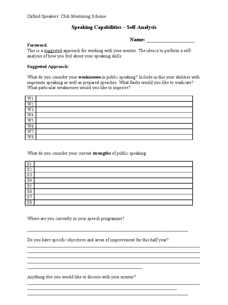 Oxford Speakers’ Club Self-Analysis Guide | PDF