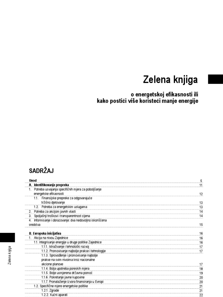 Zelena Knjiga o Energetskoj Efkasnosti | PDF