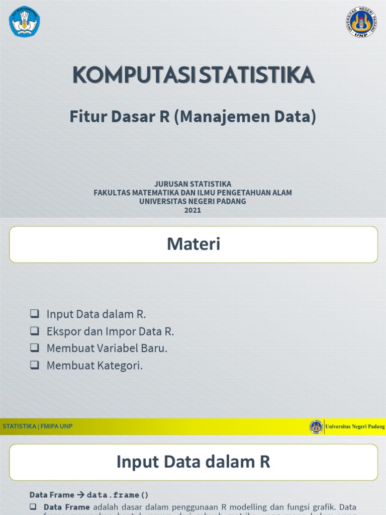 KOMSTAT Minggu 04 - Fitur Dasar R (Manajemen Data) | PDF