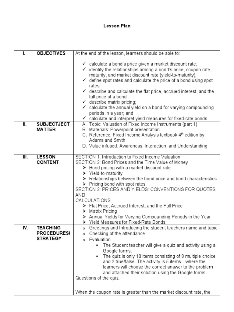 Lesson Plan | PDF | Bonds (Finance) | Discounting