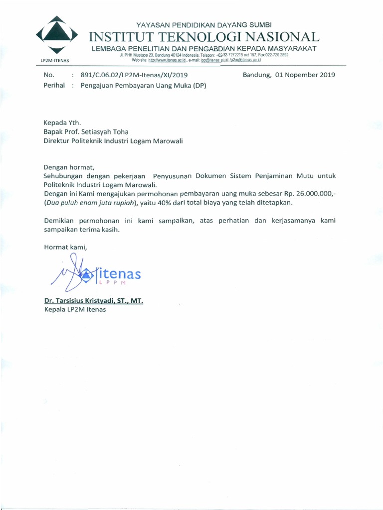Surat Permohonan Pembayaran DP | PDF