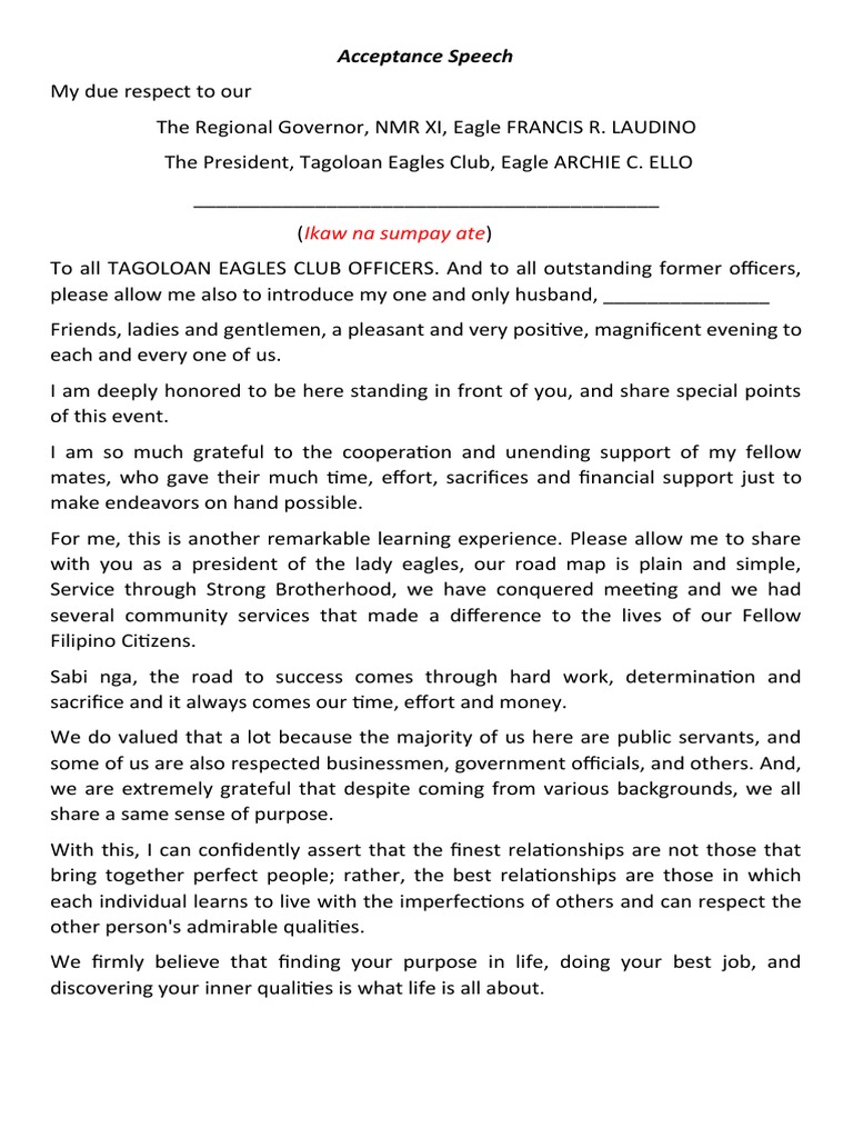 Eagles - Acceptance Speech | PDF | Career & Growth | Self-Improvement