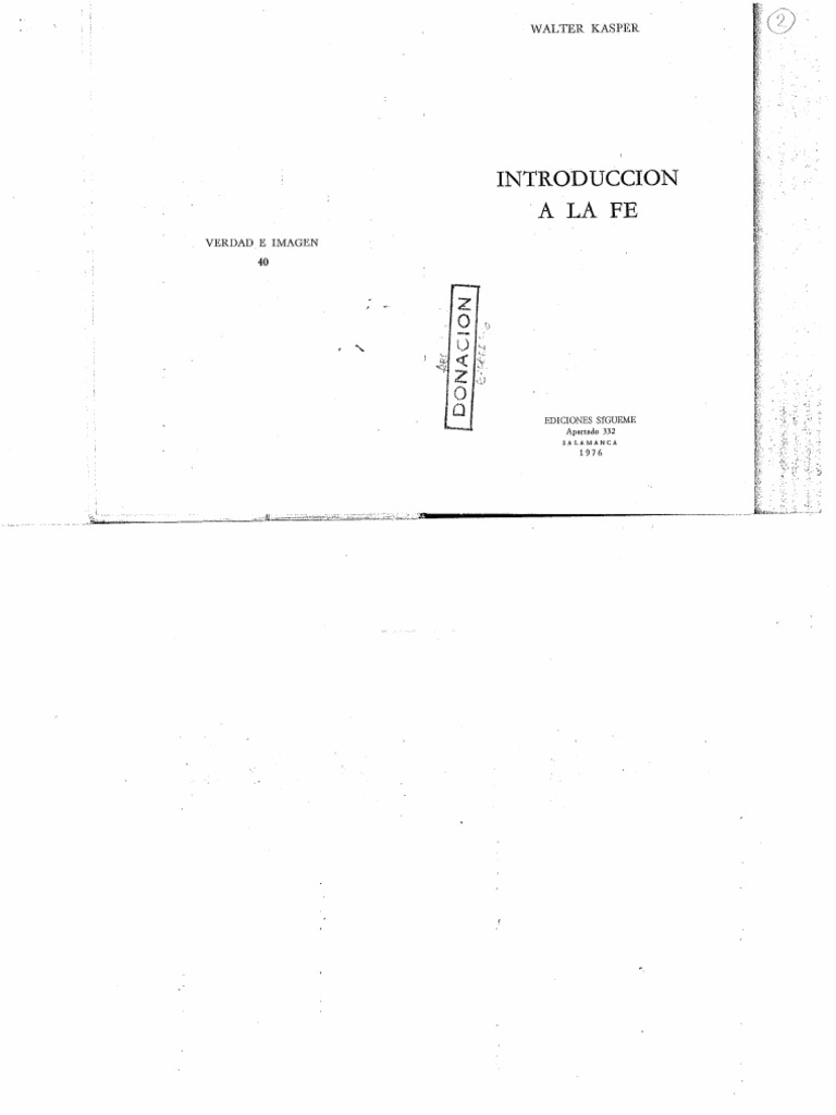 TEMA 2 - Introducción A La Fe-Walter Kasper | PDF