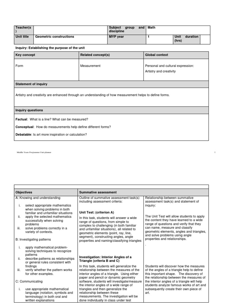 Geometric Constructions Unit Focuses On Artistry Pdf Mathematics