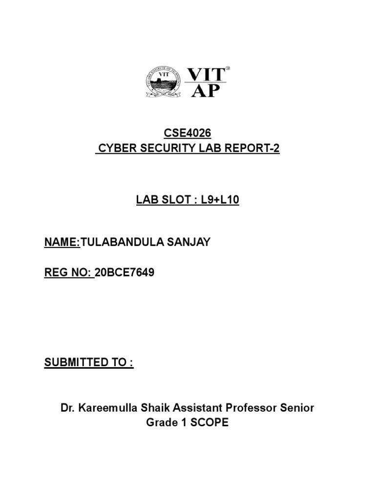 Cyber Security Lab2 20bce7649 | PDF