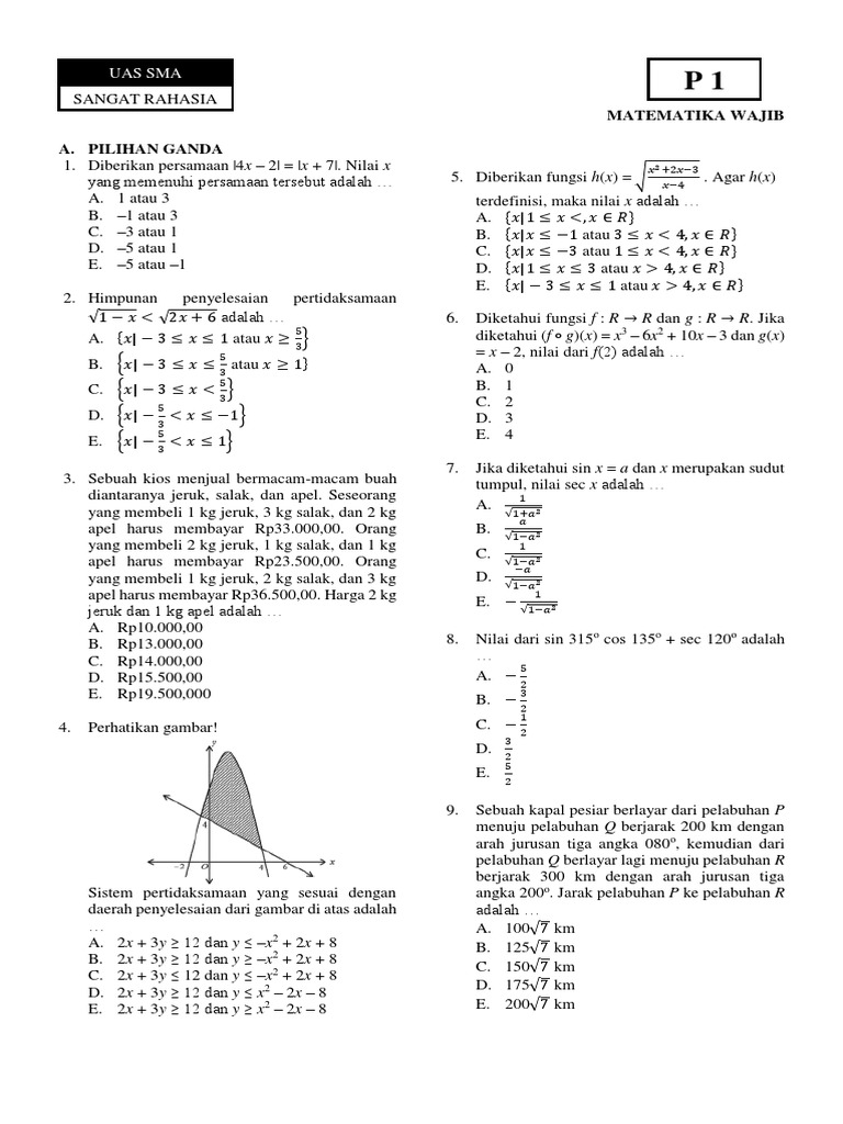Soal Kisi-Kisi Persiapan UAS 2021 Wajib (P1) | PDF