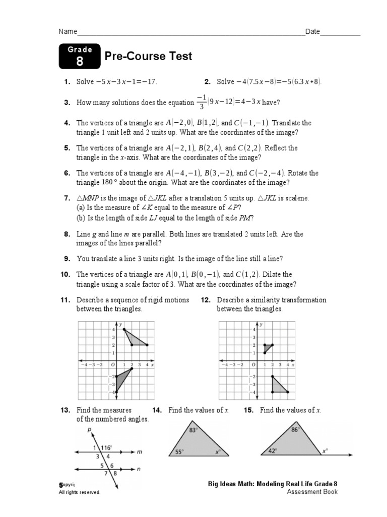 cc19 8thgrade Ab Precoursetest | PDF | Triangle | Mathematical Objects