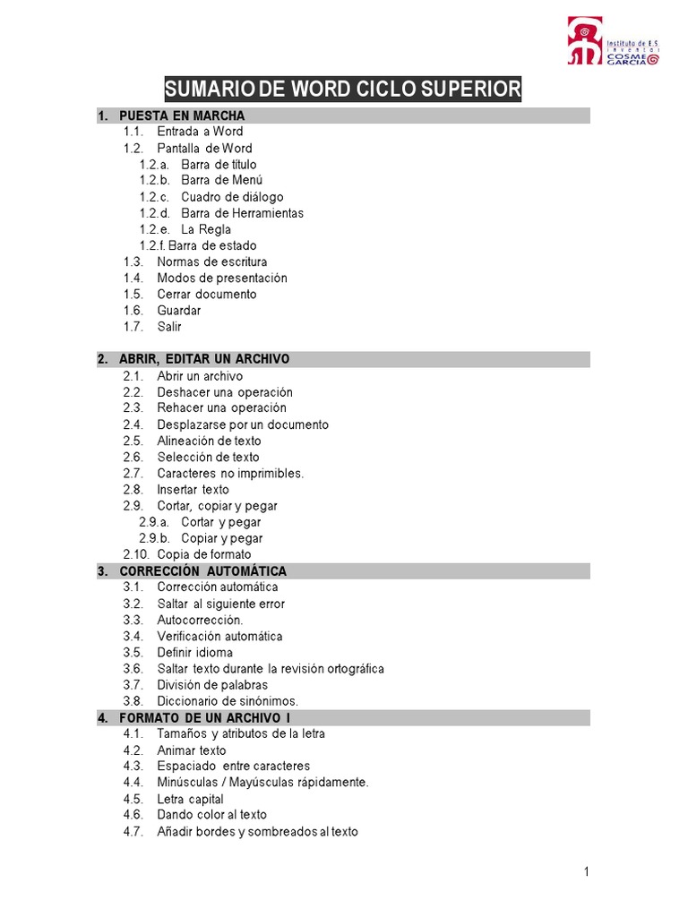 Sumario de Word CICLO SUPERIOR | PDF | Comunicación escrita | Diseño gráfico