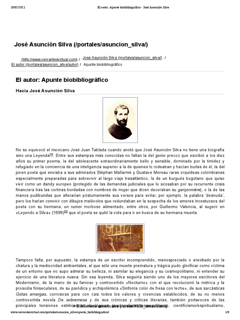 El Autor - Apunte Biobibliográfico - José Asunción Silva | PDF | Autor | Edgar Allan Poe
