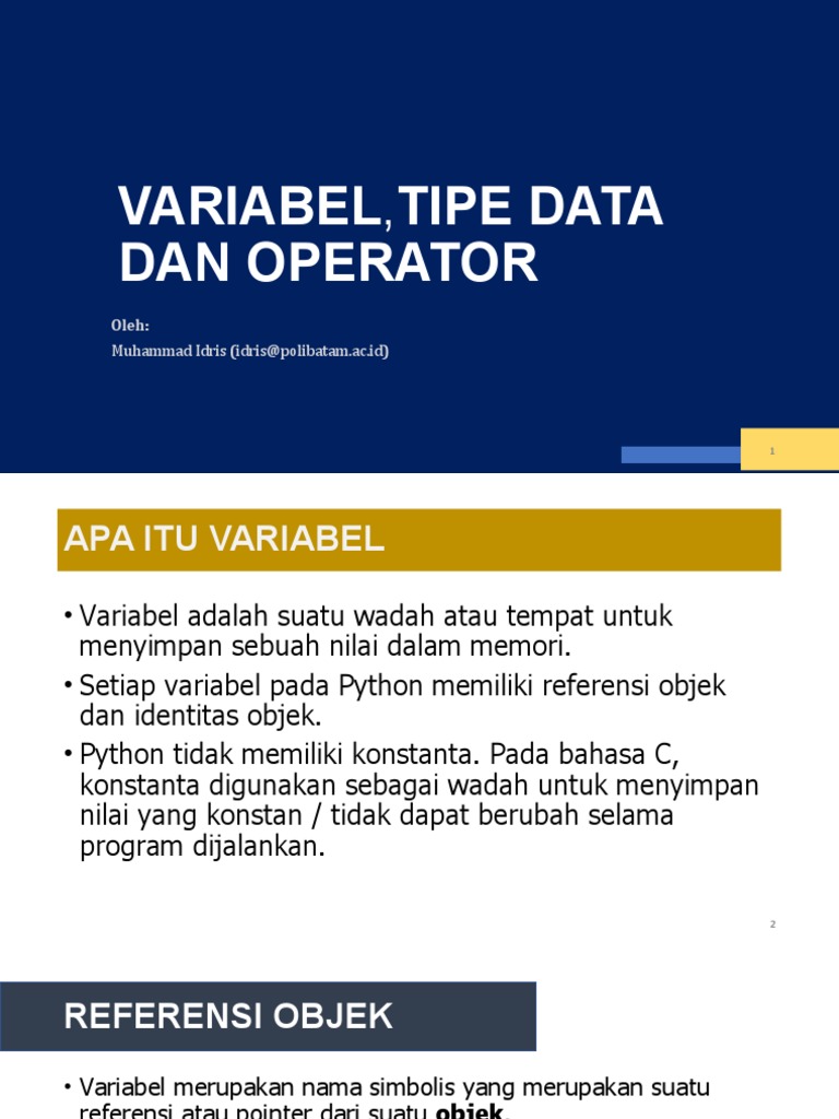 T 02 Variabel, Tipe Data Dan Operator Aritmatika | PDF