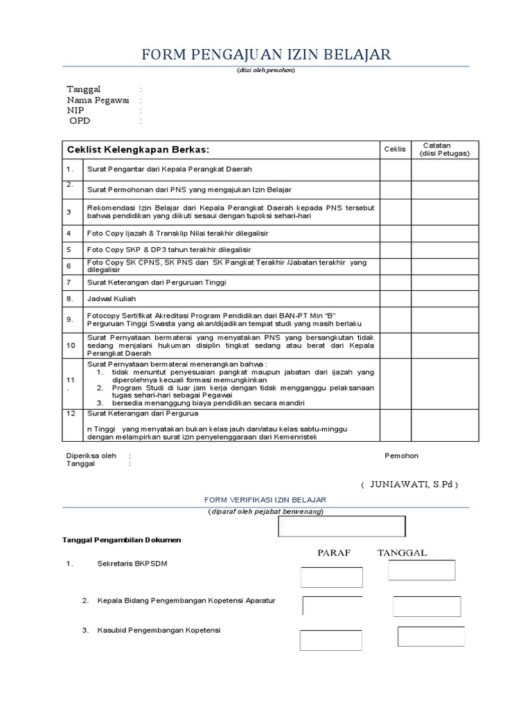 Form Pengajuan Izin Belajar | PDF