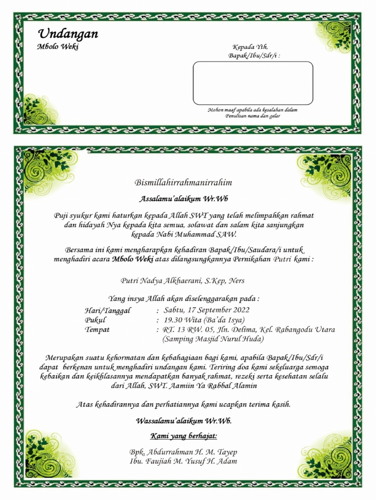 Undangan Mbolo Fadlin | PDF