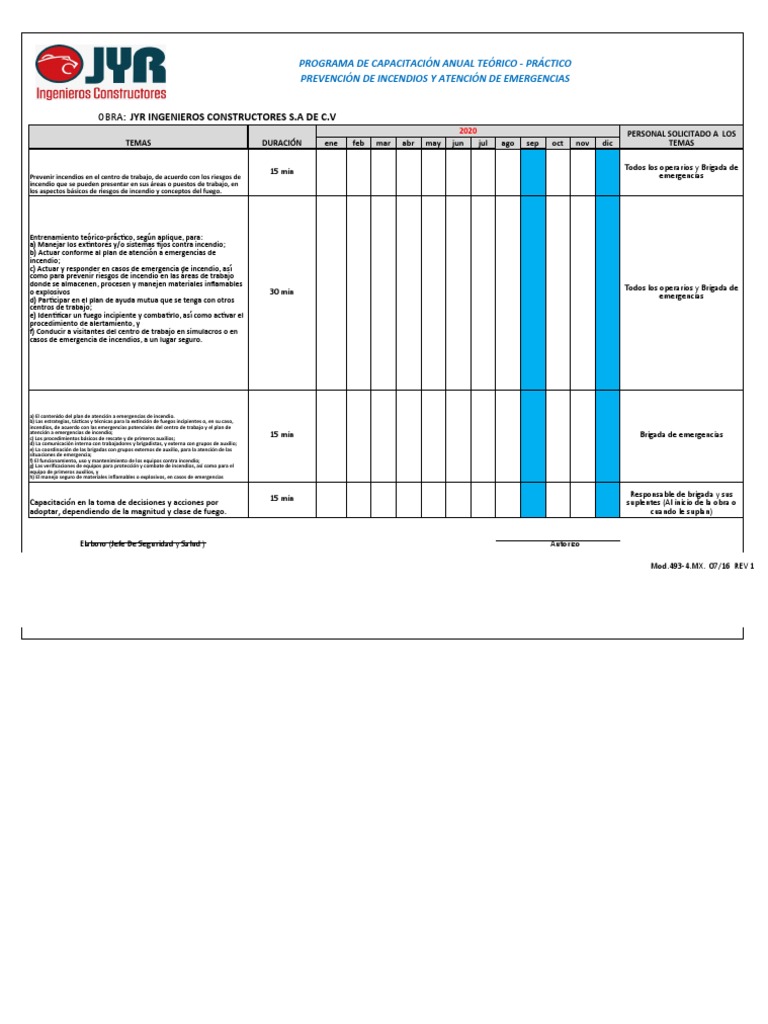 Programa de Capacitacion Incendios y Emergencias (Mod.493-4.Mx) | PDF
