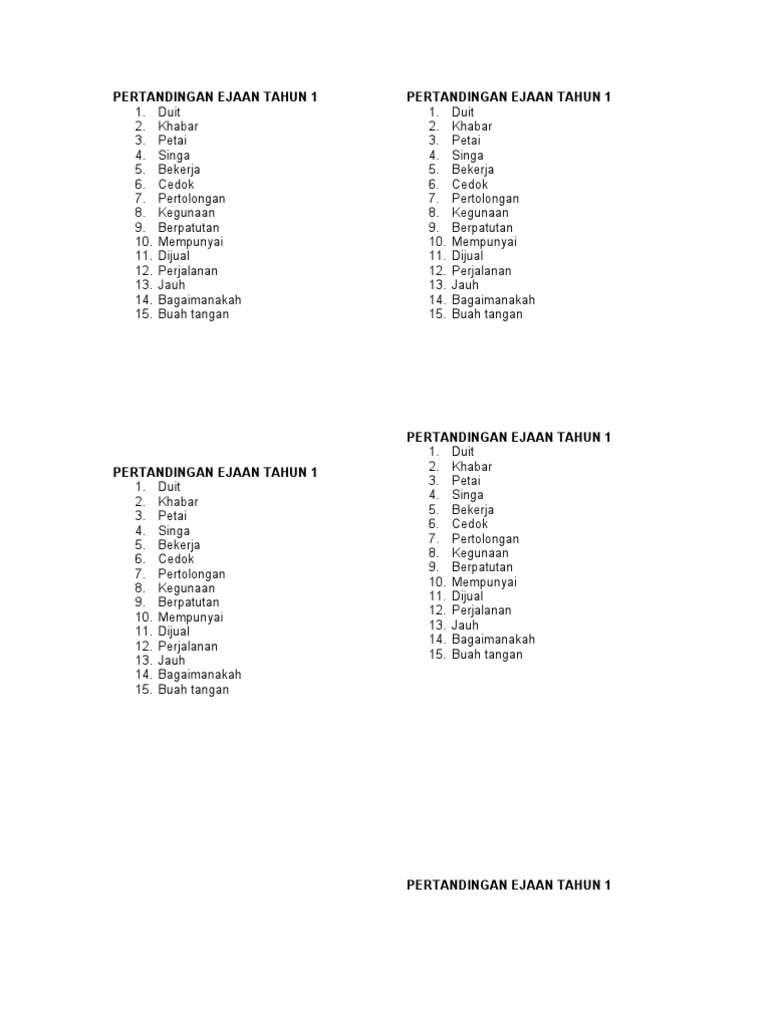 Senarai Perkataan An Ejaan Tahun 1 | PDF