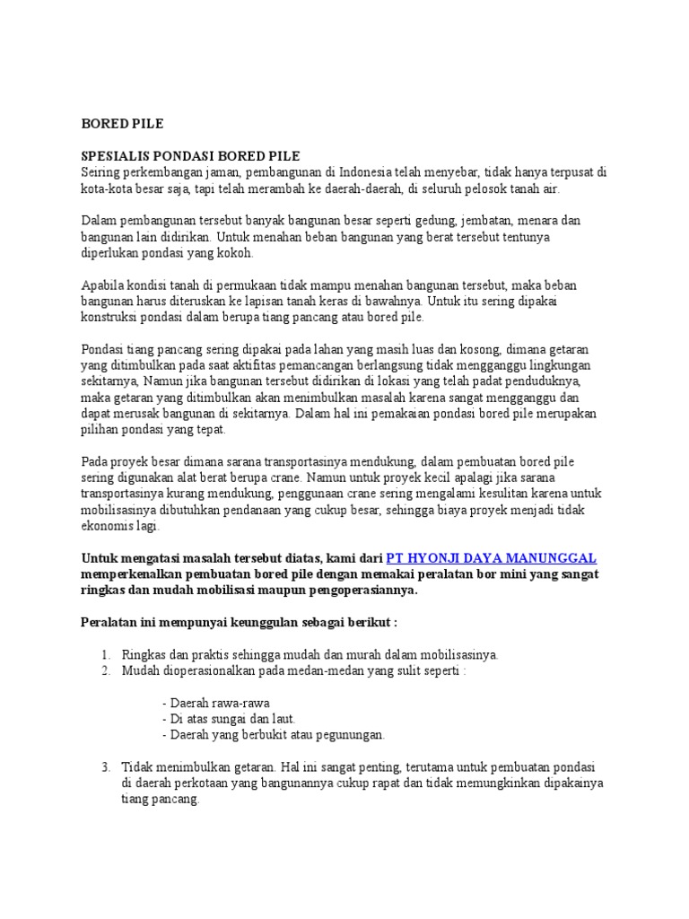 PTM Tugas Bored Pile | PDF
