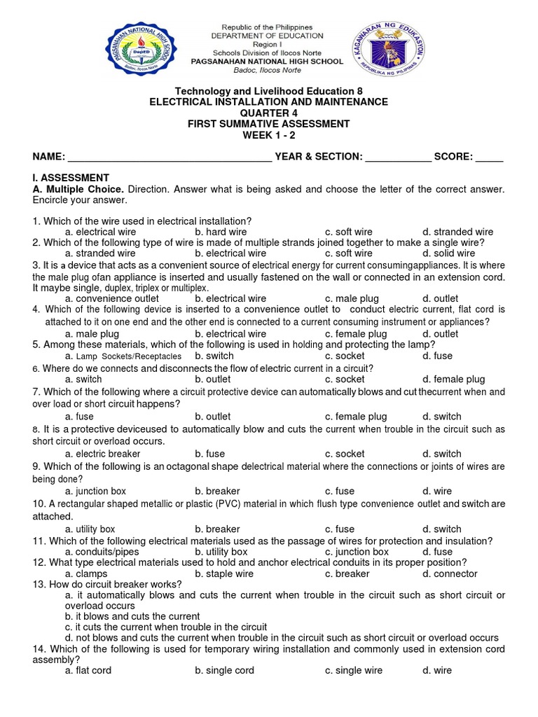 First Summative Assessment: Electrical Tech | PDF | Ac Power Plugs And ...