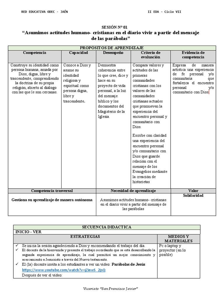 SESION 2 - CICLO VII - EDA 2 - Odec | PDF | Jesús | Parábolas de Jesús