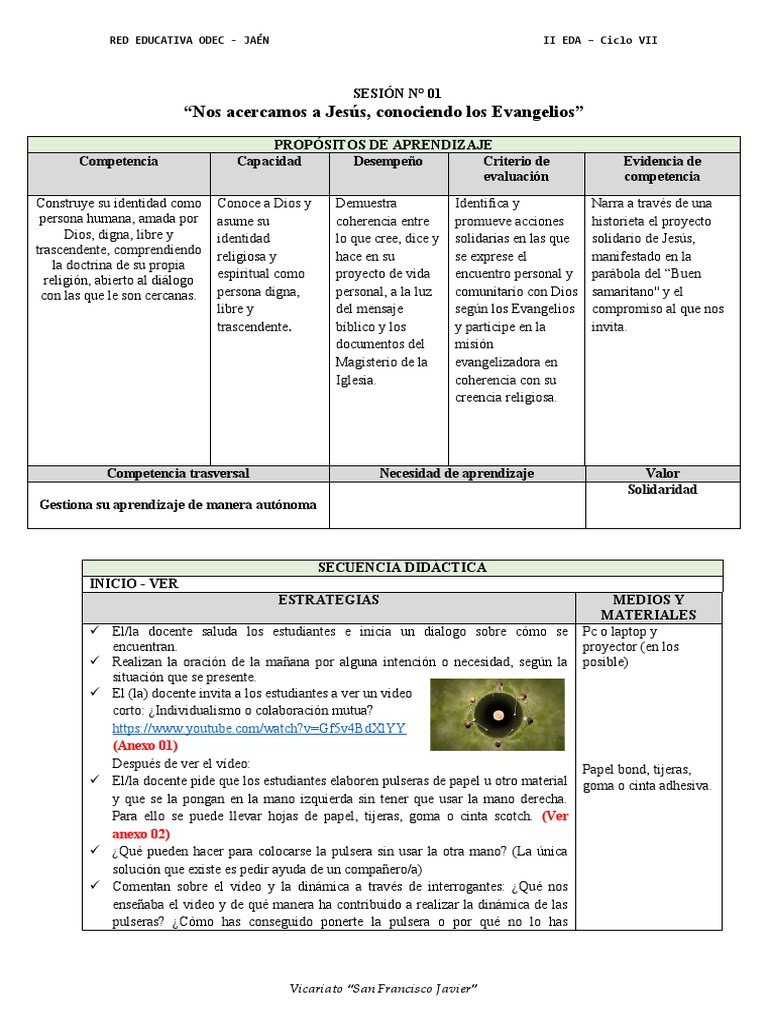 SESION 1 - CICLO VII - EDA 2 - Odec | Descargar gratis PDF | Jesús | Parábolas de Jesús