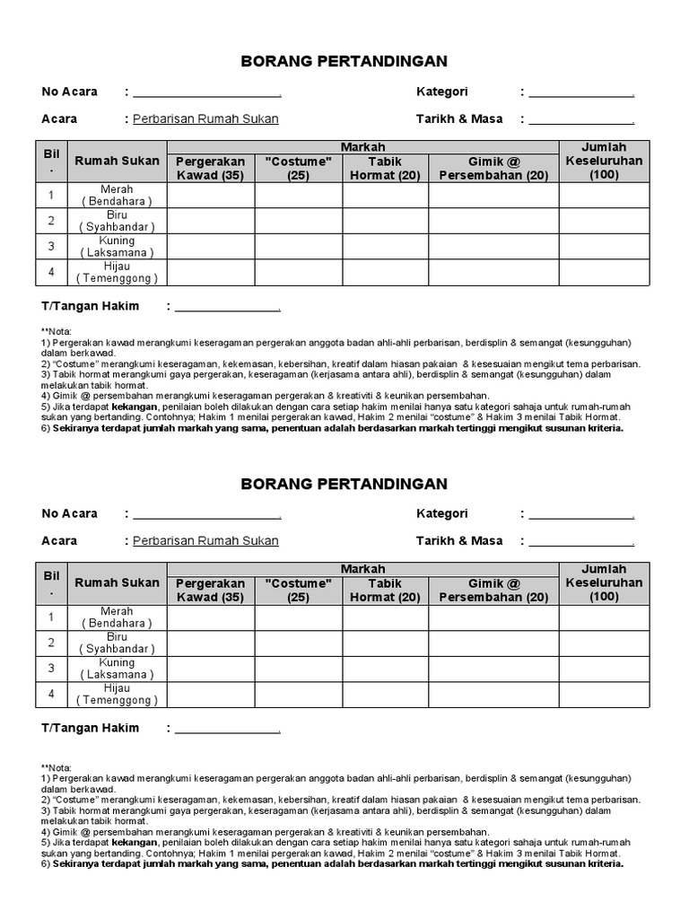 Borang Pertandingan Acara Perbarisan Contoh 02 | PDF