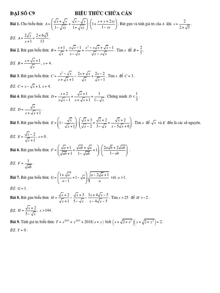 Ai So c9. Bieu Thuc Chua Can | PDF