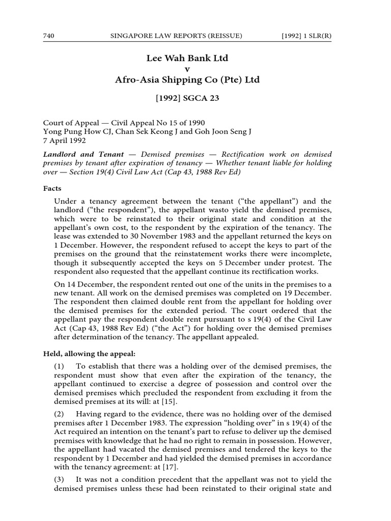 3 - Lee Wah Bank (1992) 1 SLR (R) 0740 | PDF | Leasehold Estate | Lease