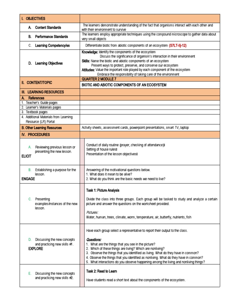 Lesson Plan in Science 7 | Download Free PDF | Learning | Ecosystem