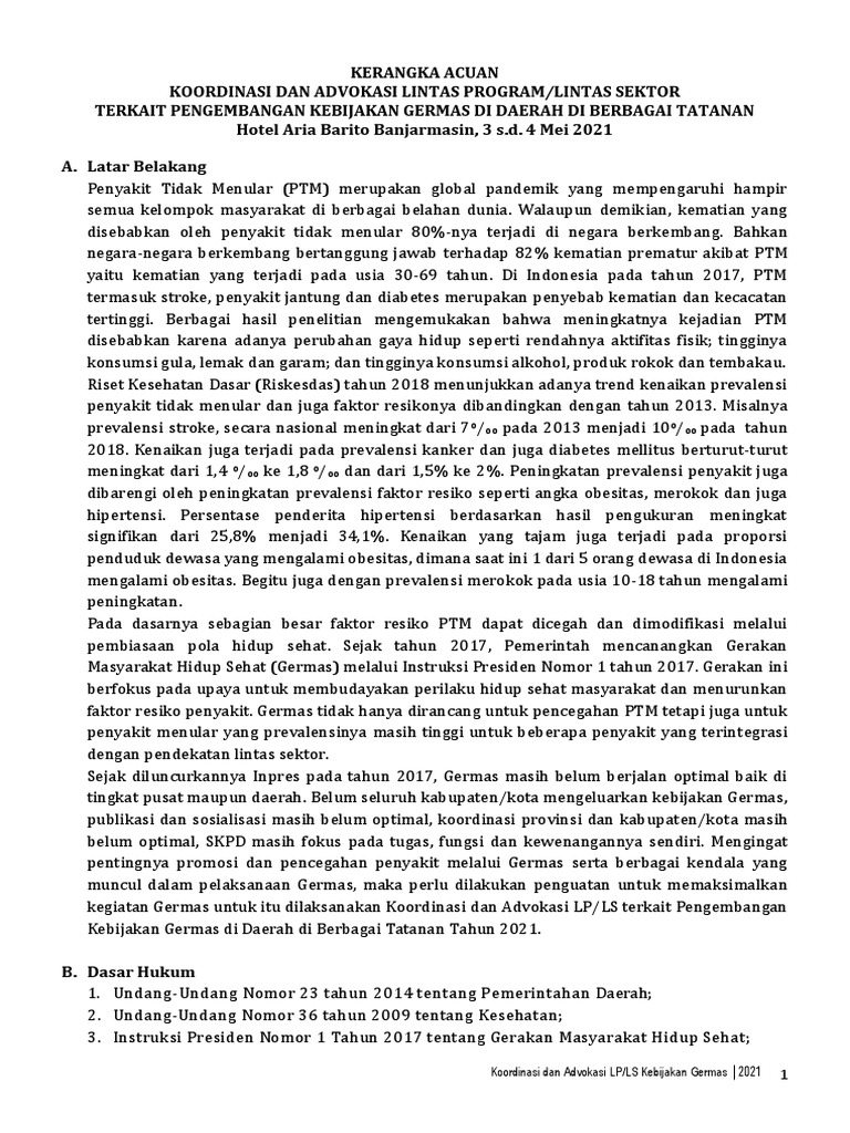 New - Kerangka Acuan LP LS Kebijakan Germas 2021 | PDF