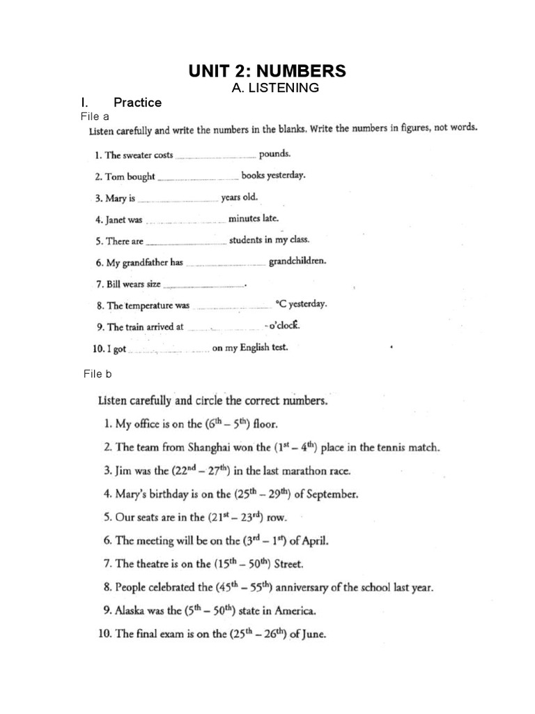 UNIT 2 Listening Numbers | PDF