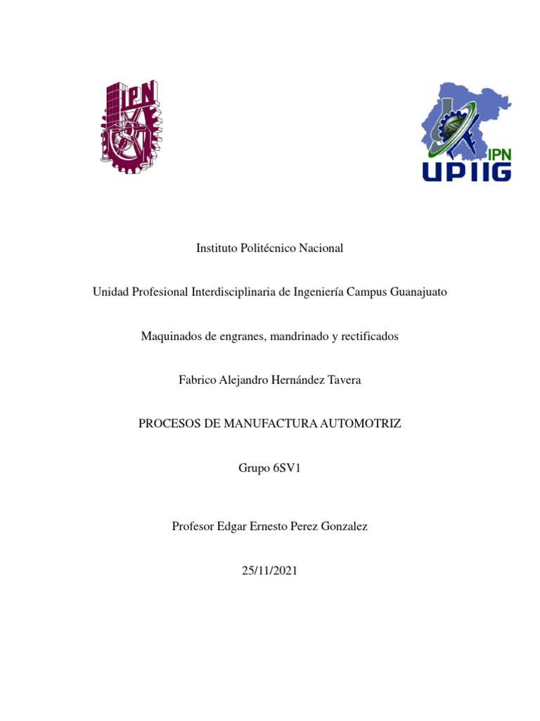 Maquinado de Engranes, Mandrinado y Rectificados - Fabriciotavera | PDF | Engranaje | Ingeniería ...