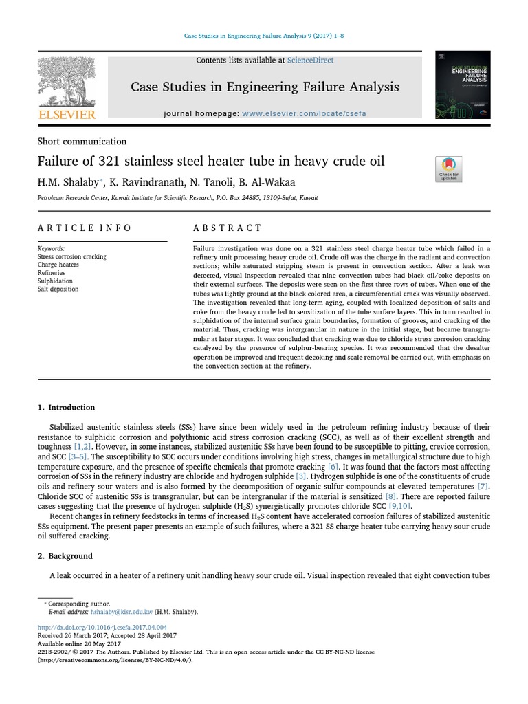 Failure of 321 Stainless Steel Heater Tub - 2017 - Case Studies in Engineering F | PDF ...