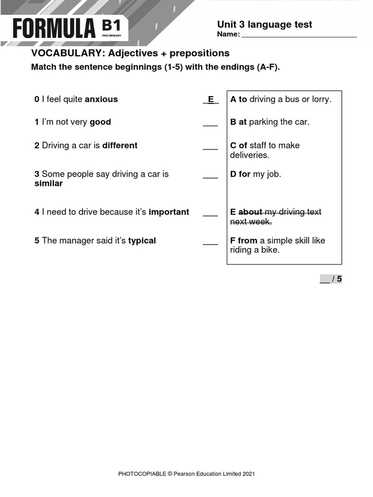 Formula B1 Unit 3 Test DF | PDF